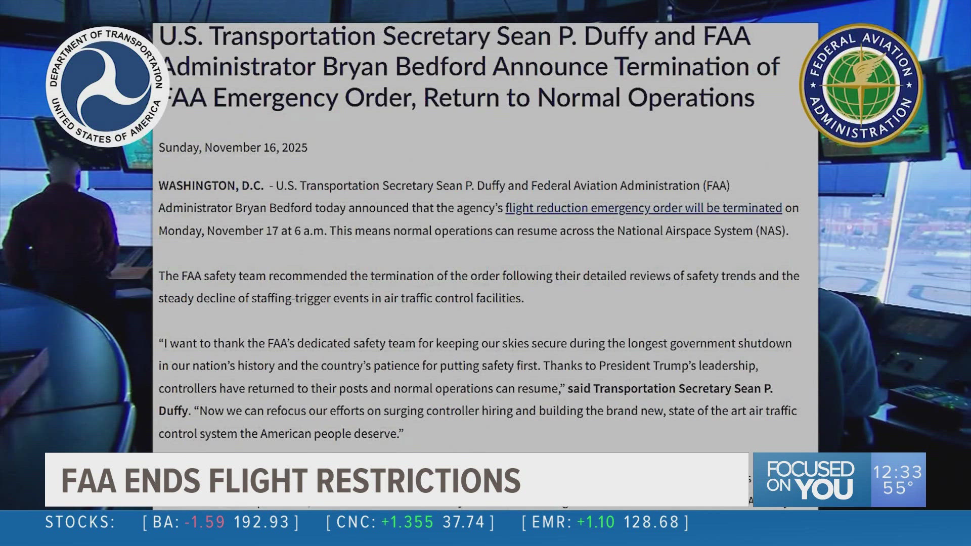 FAA ends flight restrictions