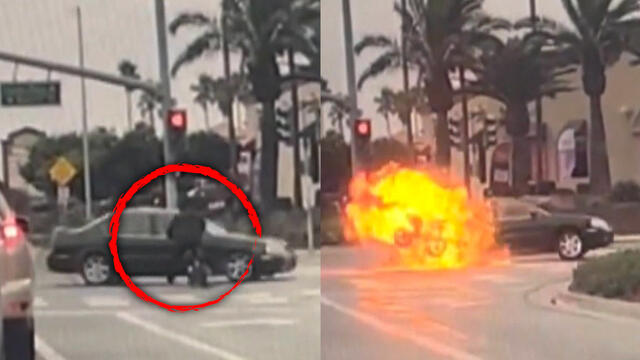 Fireball Erupts After Motorcyclist Crashed Into Car
