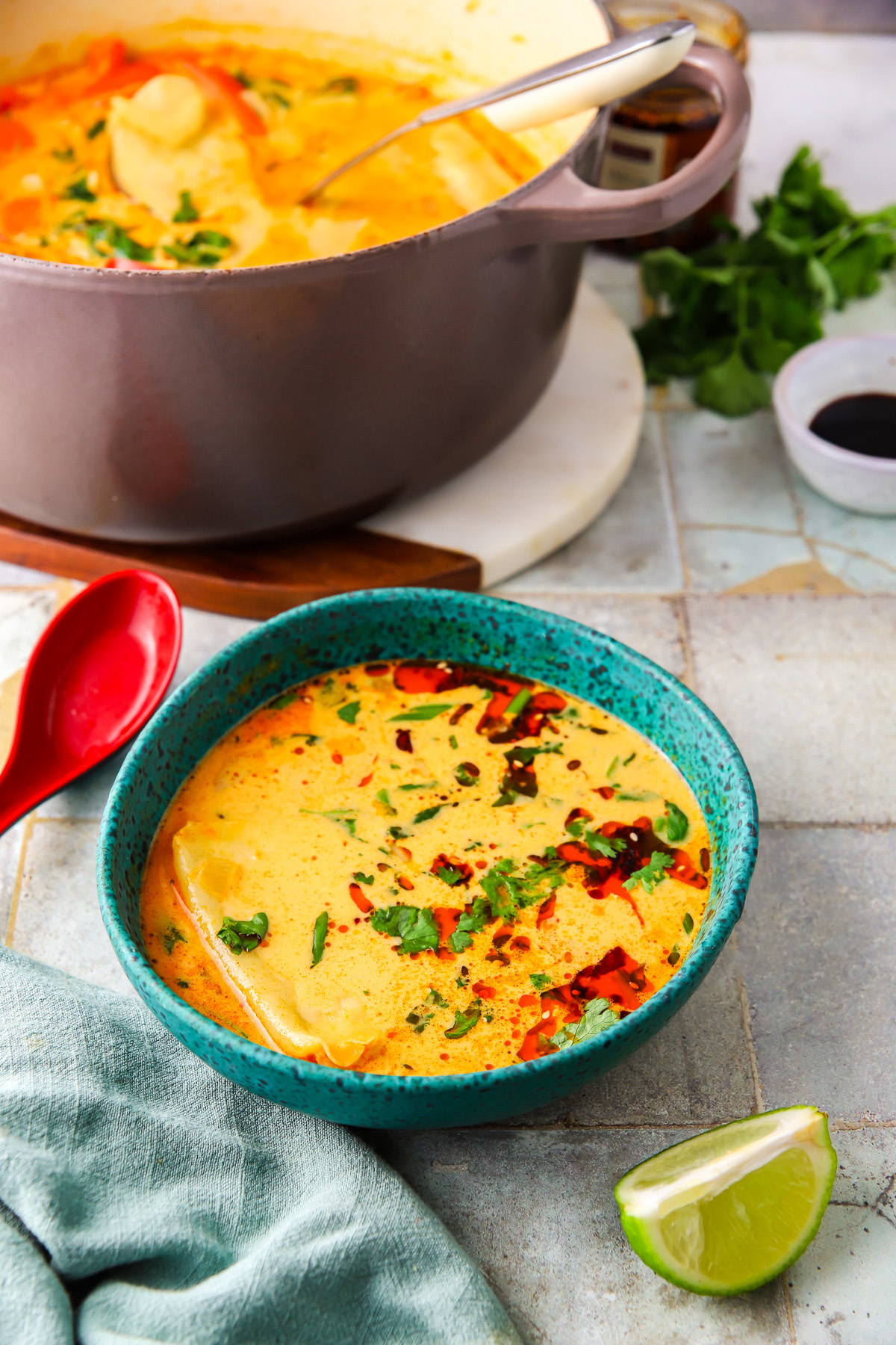 Coconut Curry Soup with Potstickers