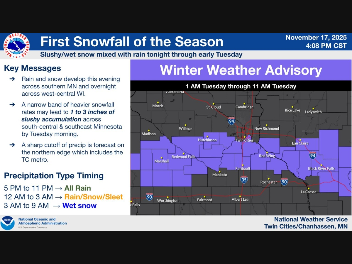 Winter Weather Advisory For Southern Twin Cities: Where It Will Snow ...