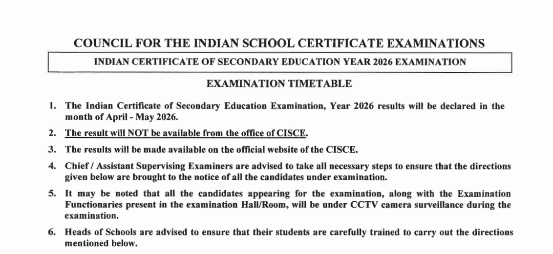 ICSE Date Sheet 2026: CISE Board Released Class 10th Schedule; Download ...
