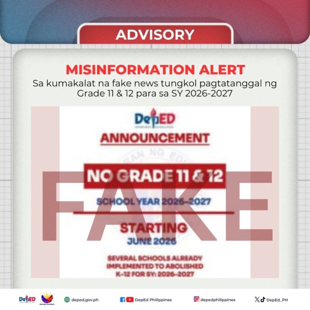 DepEd denies removing Grades 11, 12 for school year 2026-2027