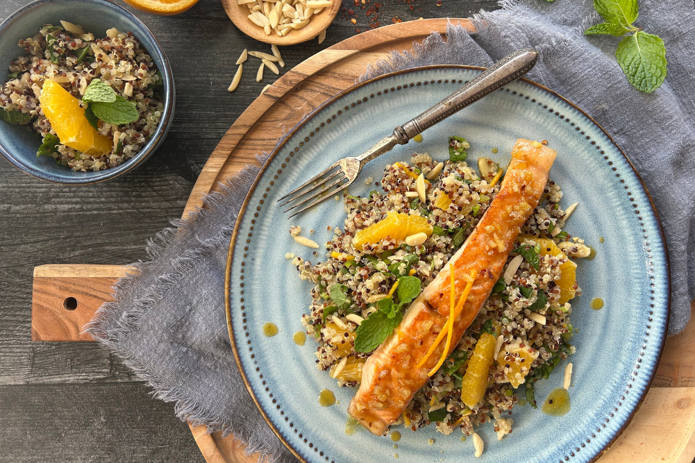 Citrus Honey Salmon with Moroccan Quinoa Salad