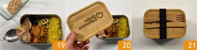 Lunch box with couscous and salmon