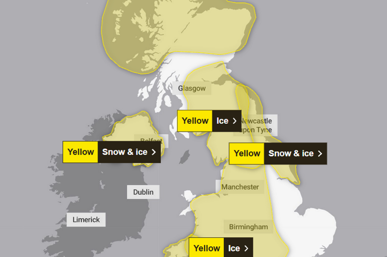 Met Office extends snow and ice warnings amid -11C Arctic blast - list of UK areas affected