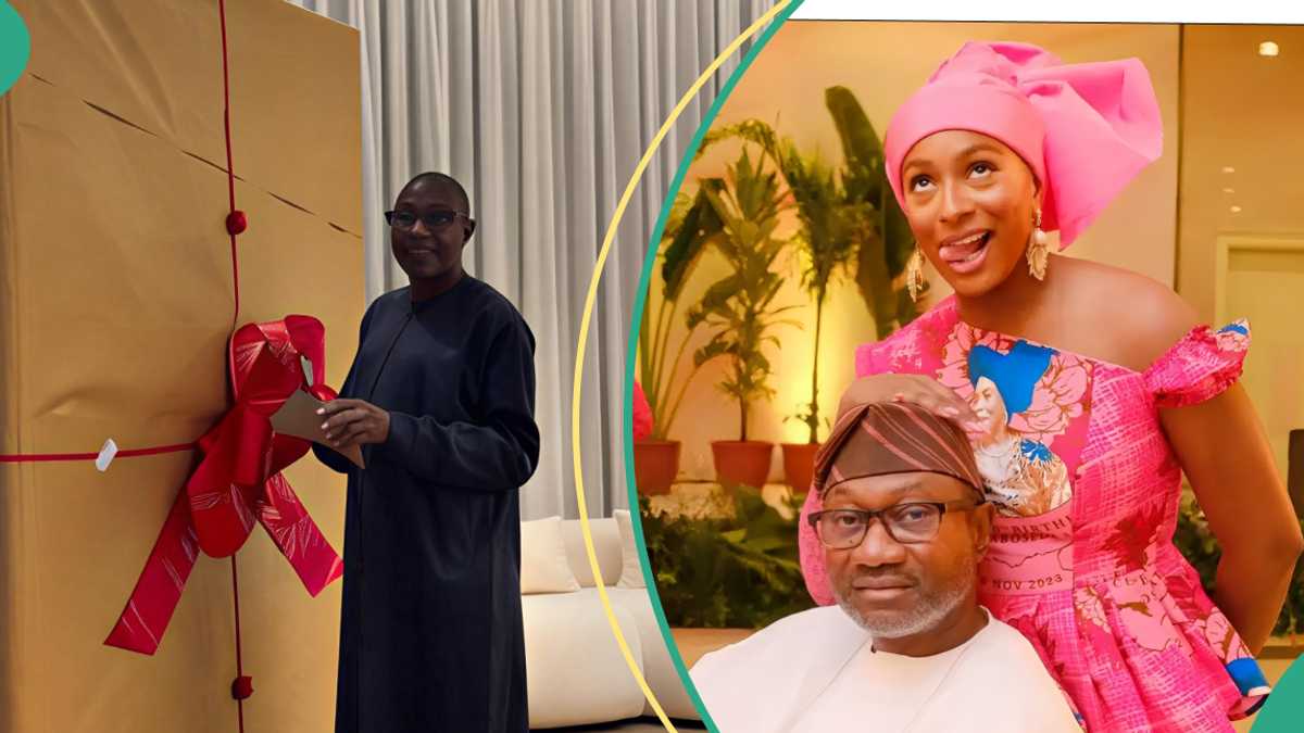 DJ Cuppy surprises father Femi Otedola with gigantic statue of his ...
