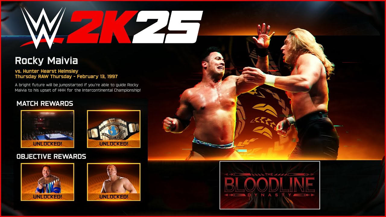 WWE 2K25 showcase Rocky Maivia vs Hunter Hearst Helmsley (The Bloodline ...