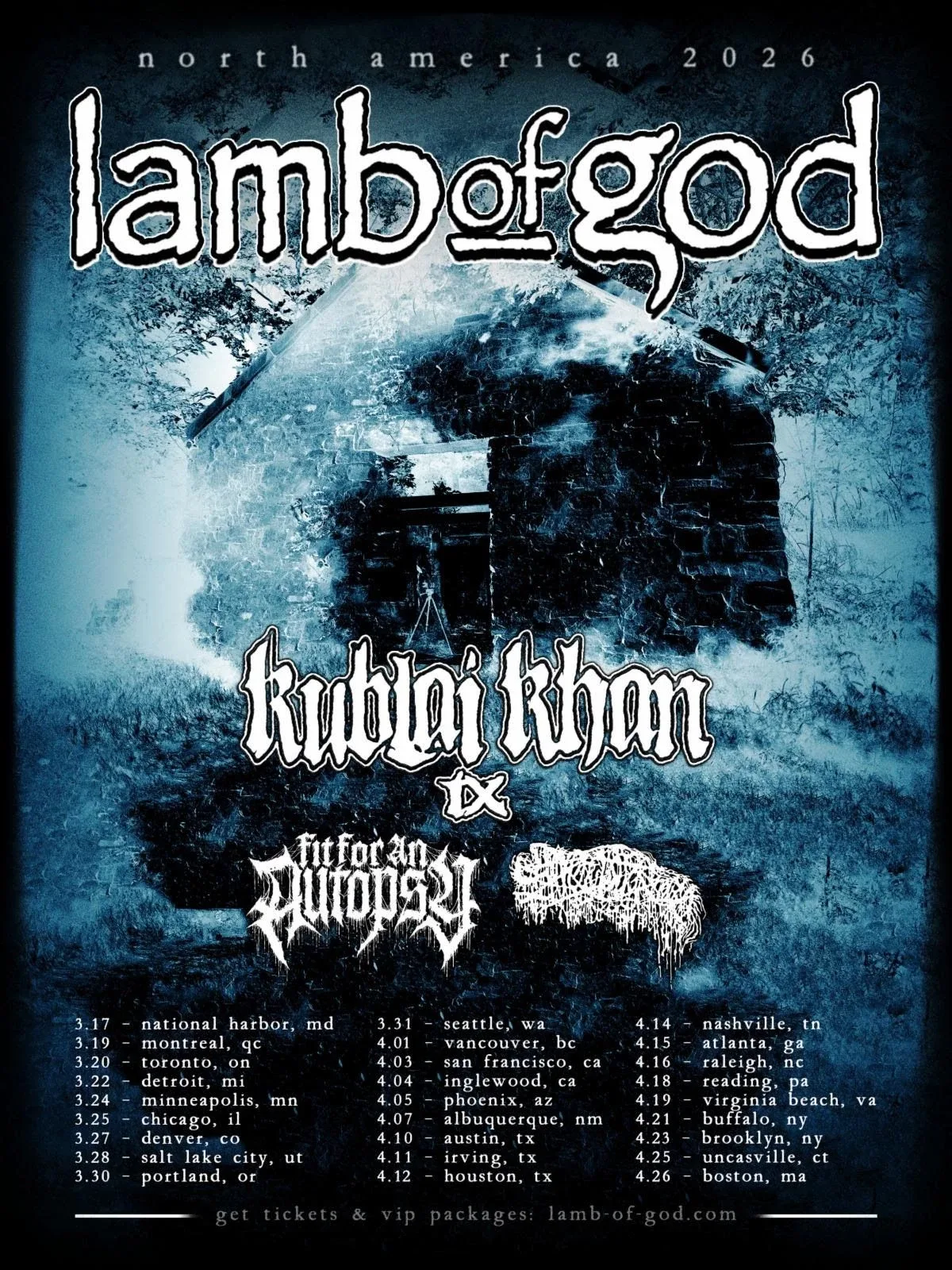 Lamb of God Book 2026 North American Tour With Kublai Khan TX, Fit For ...