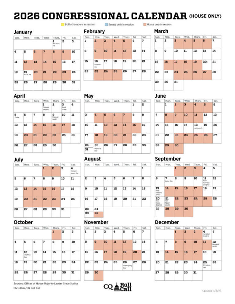 House unveils 2026 calendar as election year nears
