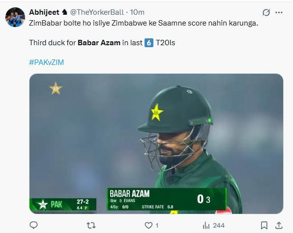 Back to original form: Babar Azam trolled after 0 vs Zimbabwe in ...