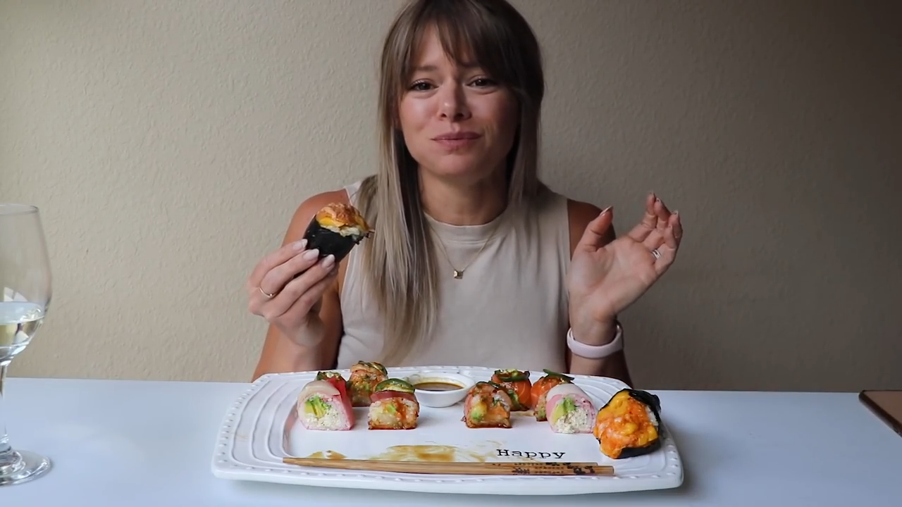 Sushi rolls and hand rolls mukbang