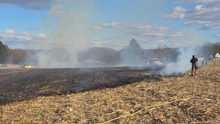 Firefighters respond to large cornfield fire Monday afternoon