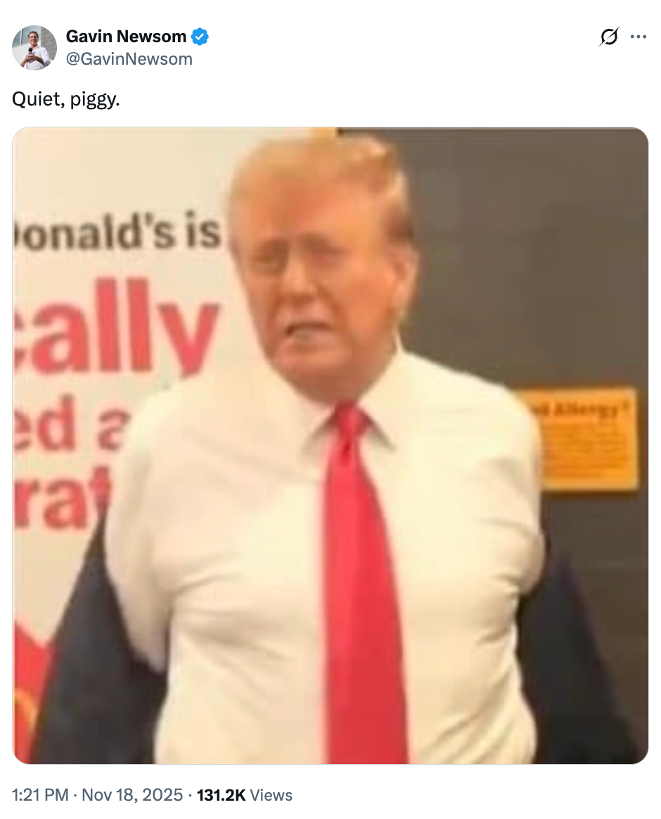 Gavin Newsom Is Trolling Trump Harder Than Ever For His "Quiet Piggy ...