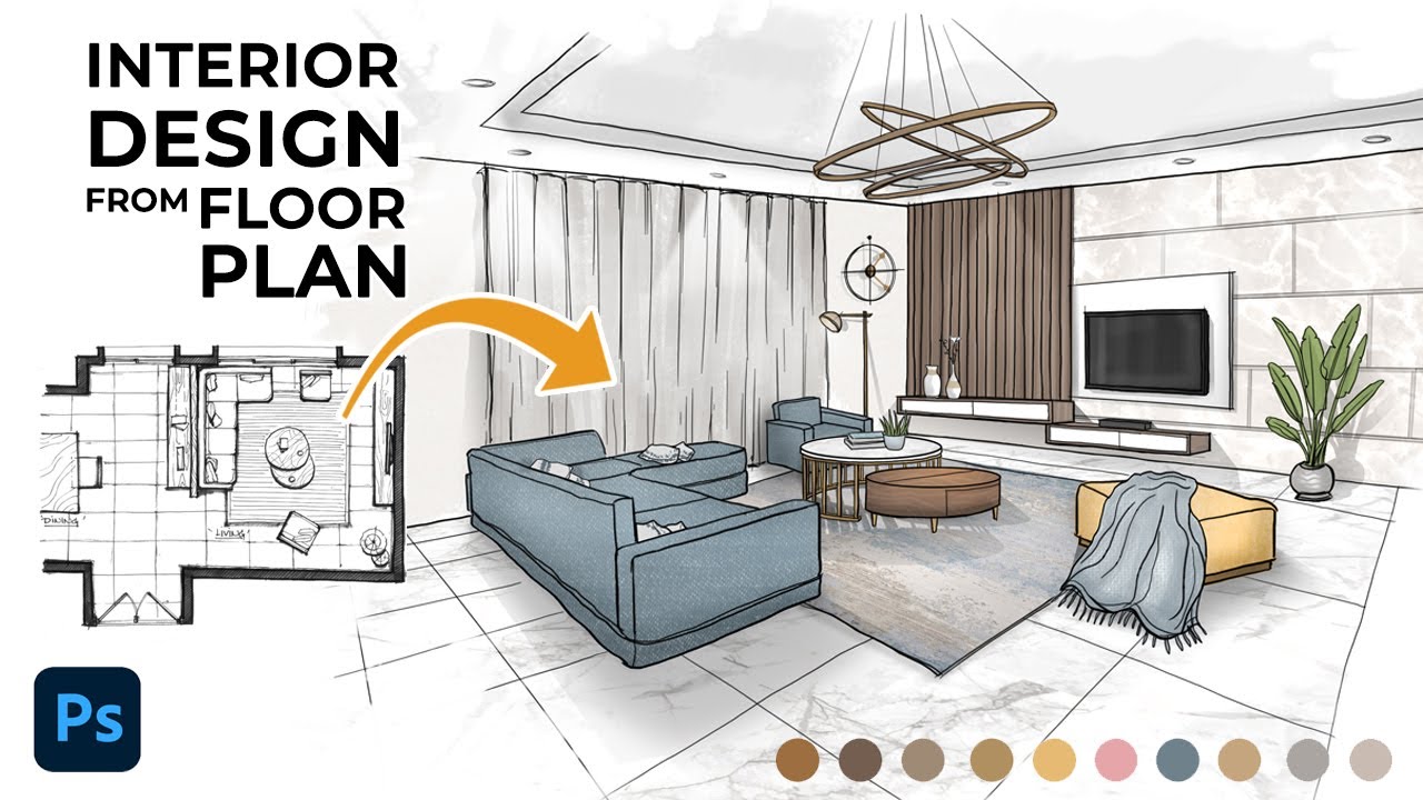 Interior View from Floor Plan in Photoshop: Step-by-Step Digital Sketching