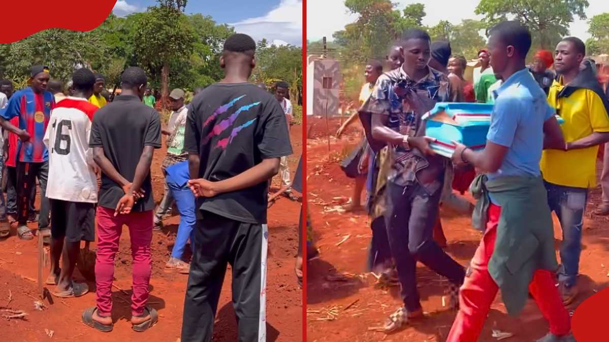 Bizarre scenes as child is buried in coffin shaped like doll house ...