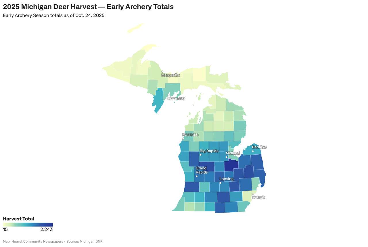Michigan early archery deer harvest down from 2024 as season ends ...