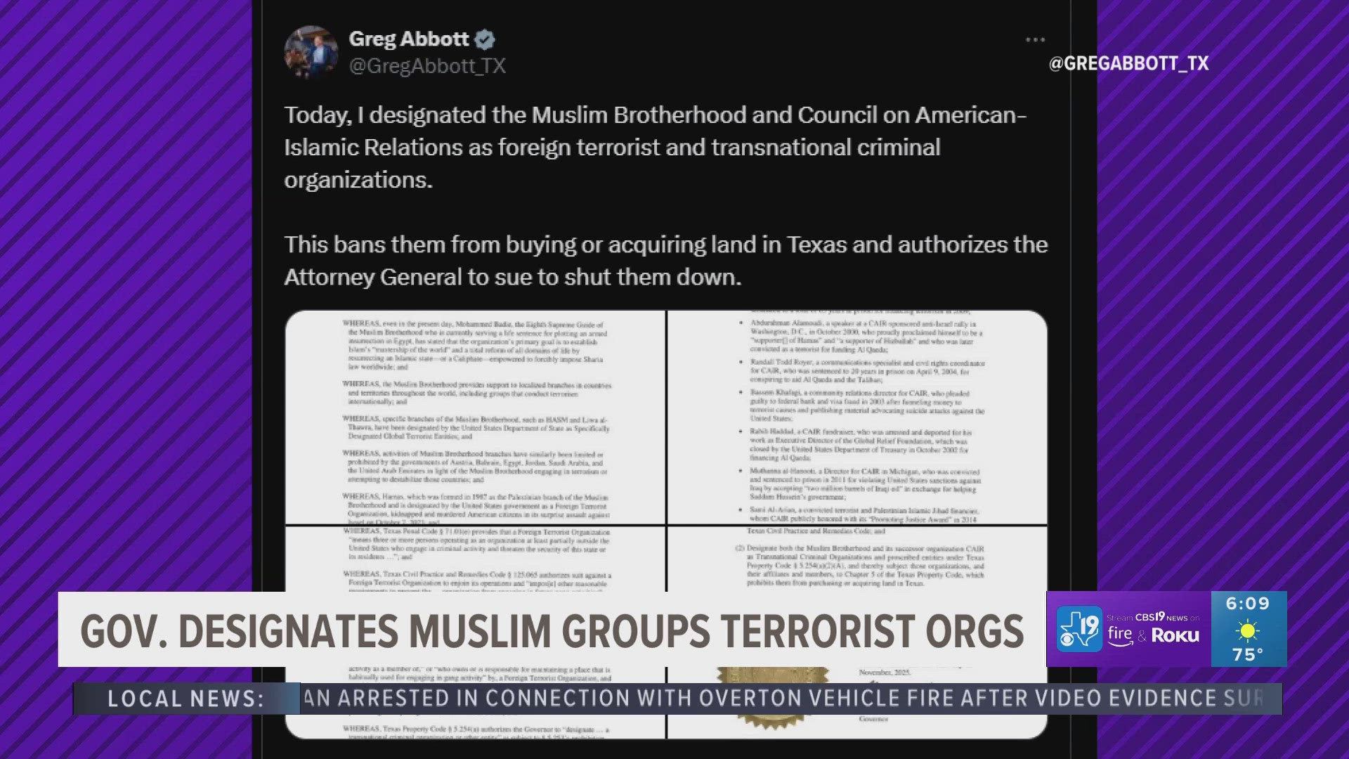 Gov. Abbott designates two Muslim groups as terrorist organizations