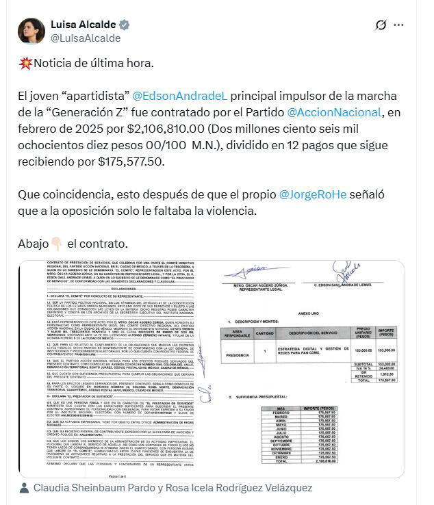 Luisa Alcalde exhibe contrato de Edson Andrade, impulsor de marcha ...