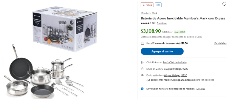 Sam´s Club casi regala batería de cocina de 15 piezas marca Member´s ...