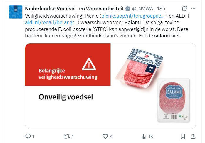 Terugroepactie salami ALDI en Picnic: poepbacterie duikt wéér op!