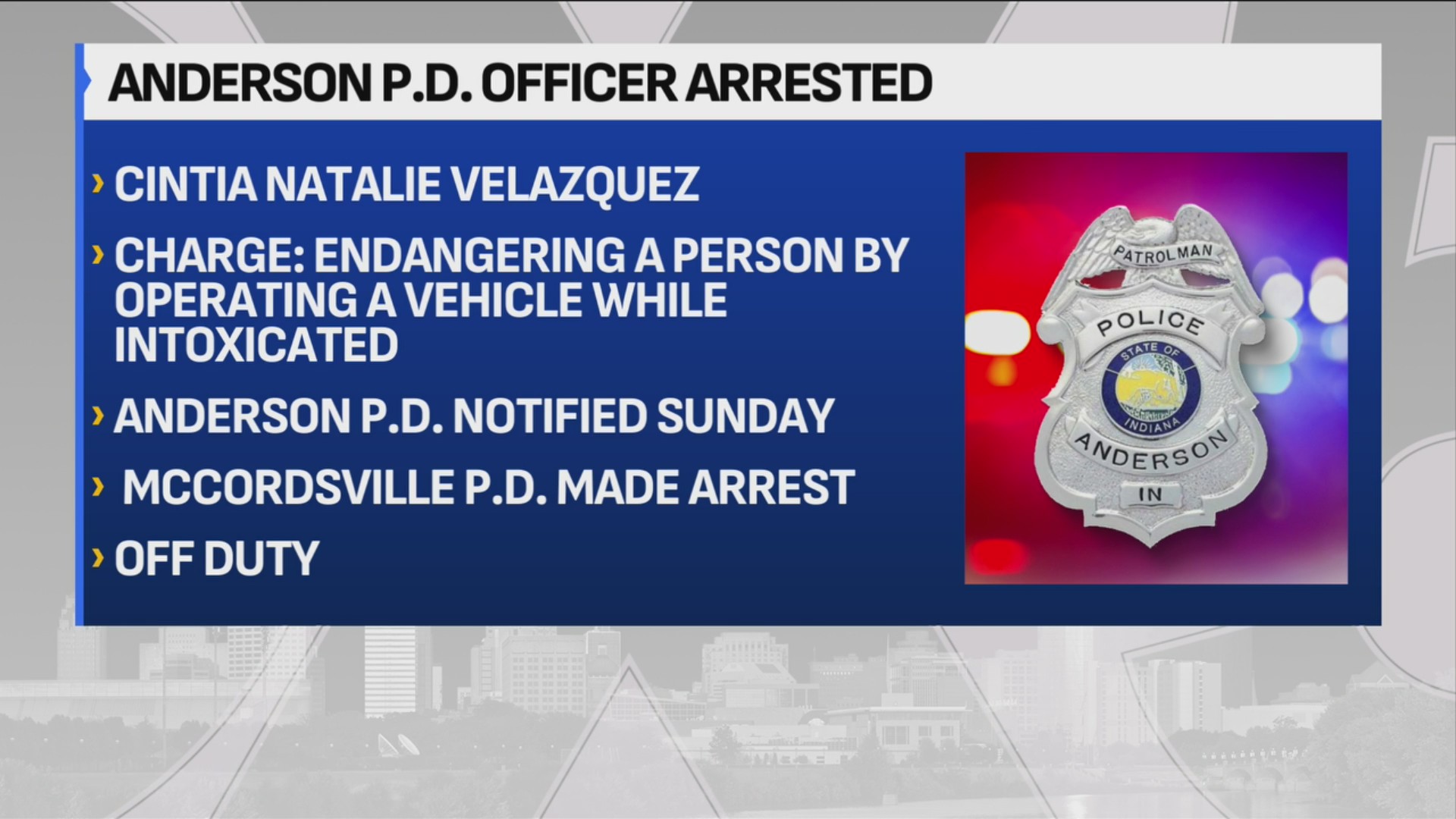 Anderson police officer arrested, charged with OWI