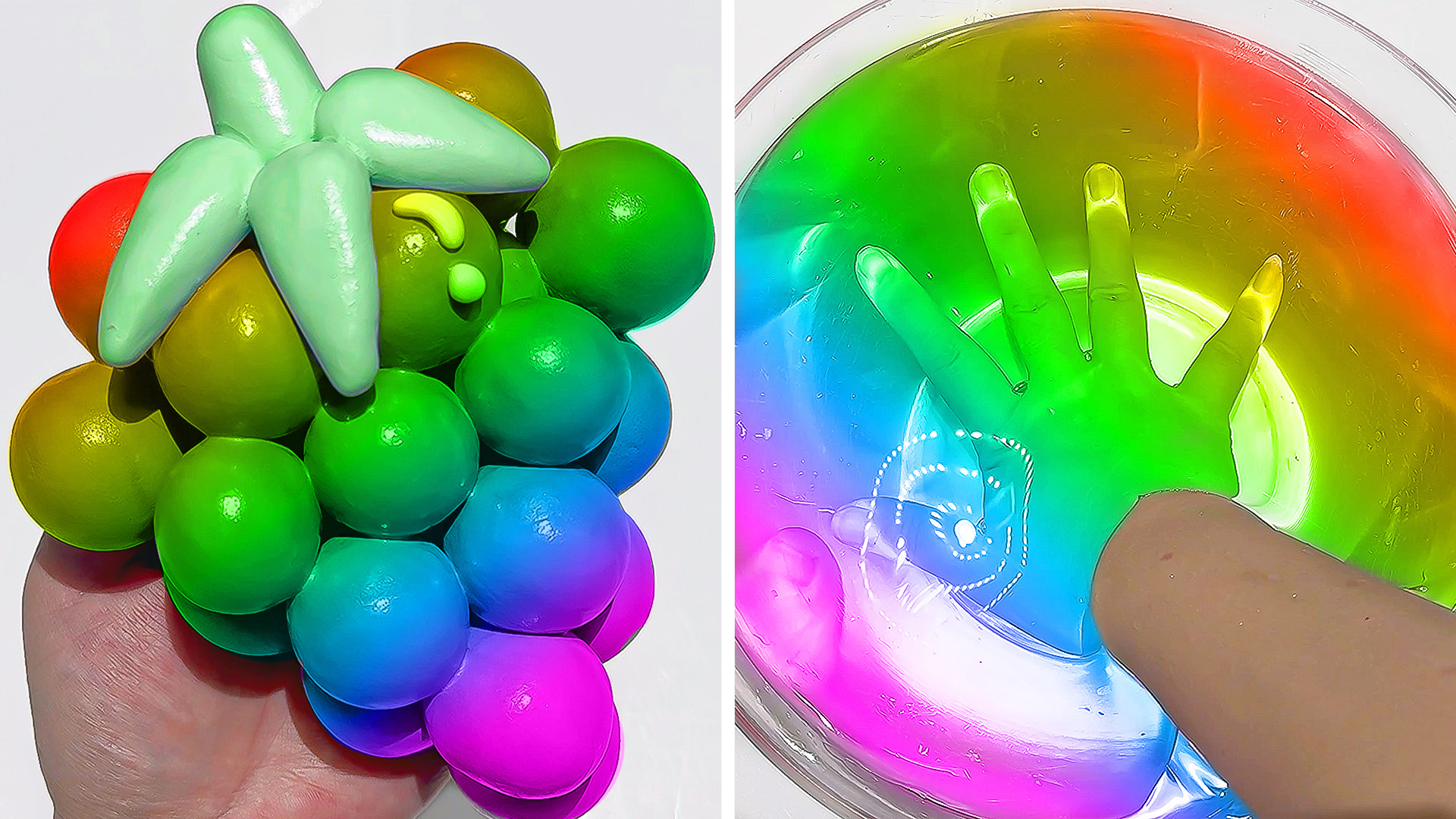 Uva Squishy Arcoíris y Slime Claro, Combinación ASMR