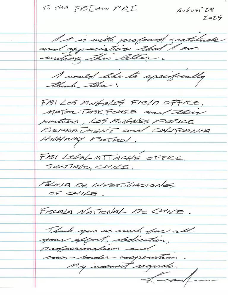 Keaunu Reeves escribe carta de agradecimiento a la PDI tras recuperar ...