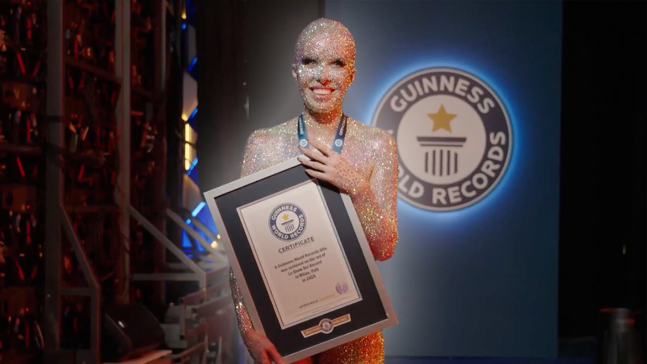 UK makeup artist sets record for most rhinestones on the body