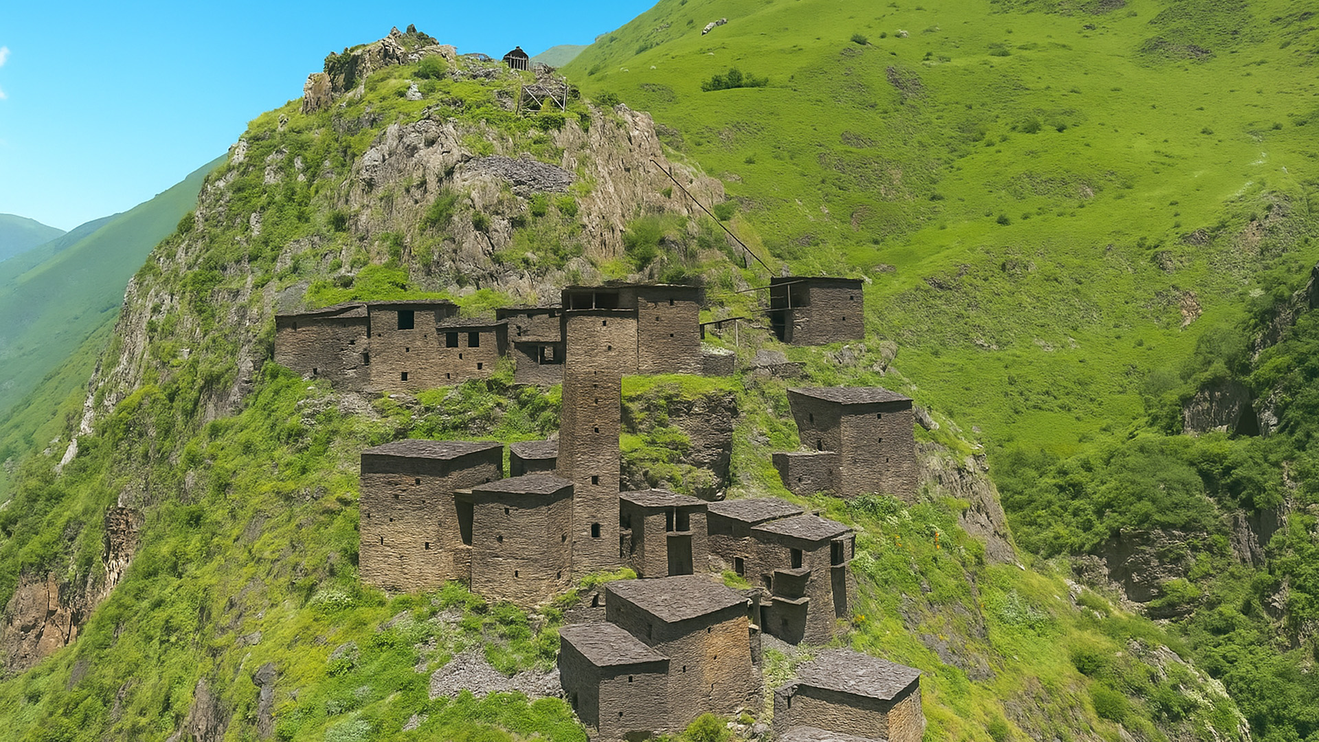 Stone Village on the Edge of a Cliff