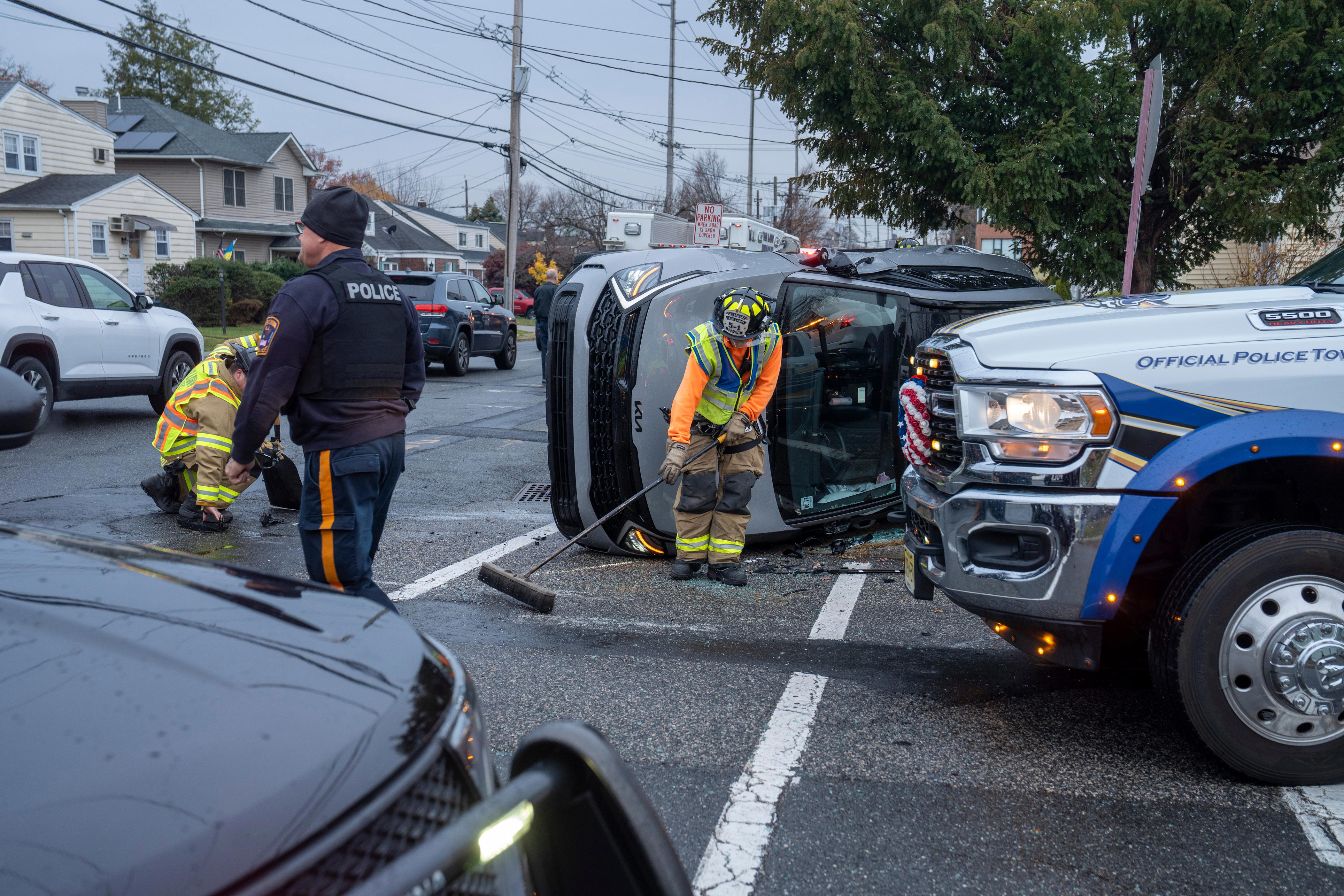 Crash leaves car on its side in Fair Lawn, no injuries reported