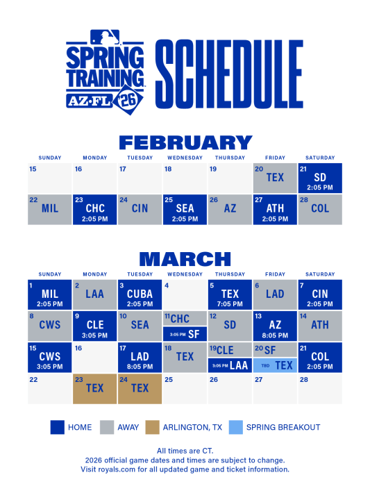 Royals announce home game times for 2026 Spring Training season