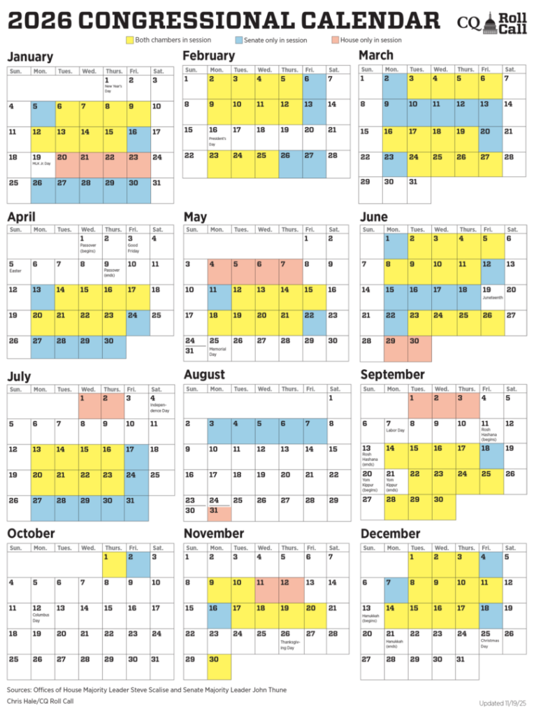 Senate releases its 2026 calendar