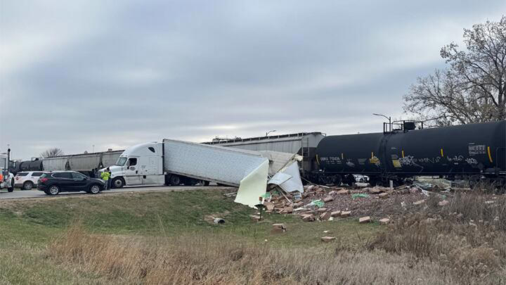 Sioux City road reopens after accident involving semi, freight train