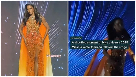 Miss Jamaica suffers brutal fall off Miss Universe stage in evening ...