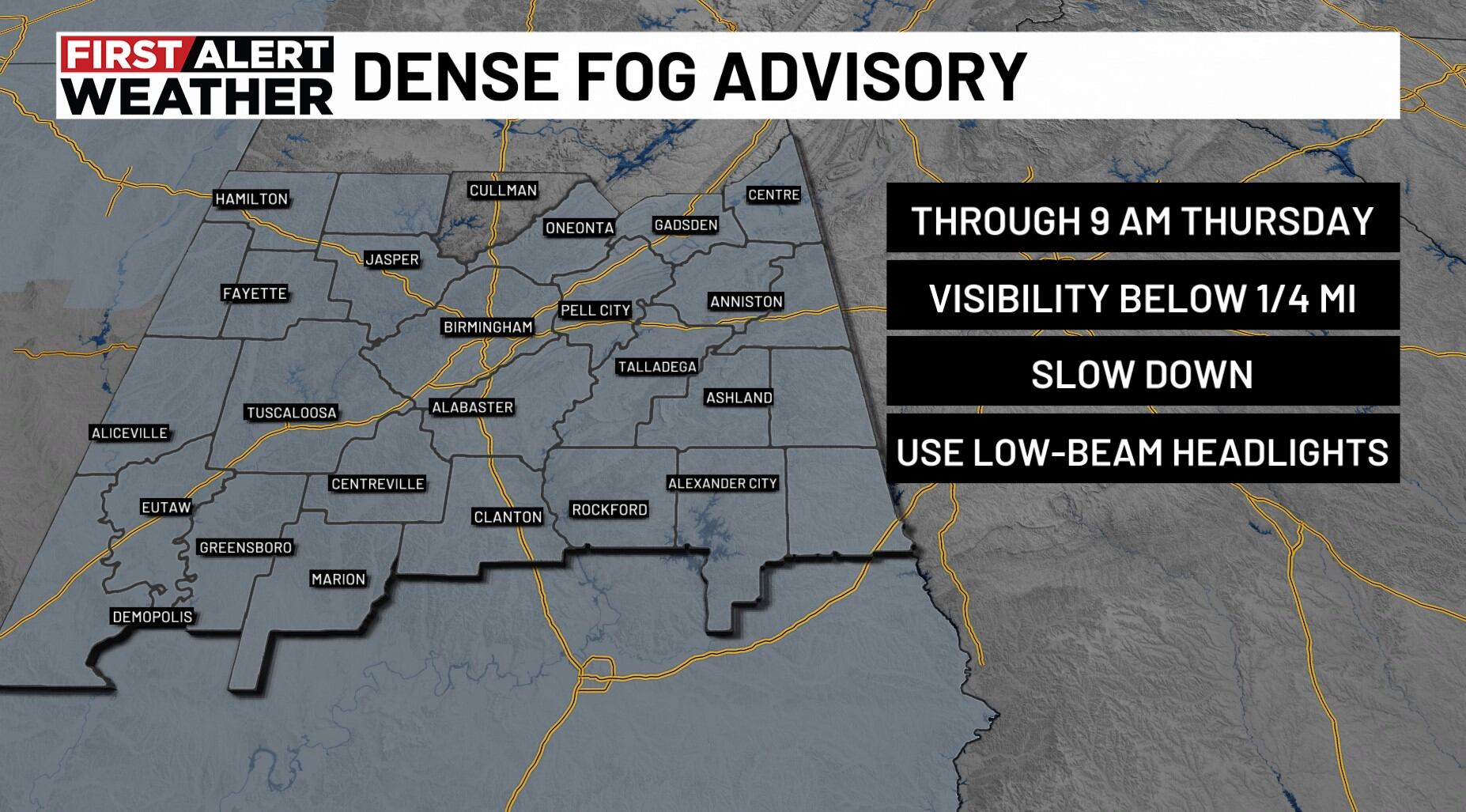 First Alert Weather Day: Dense Fog Advisory through 9 a.m. Thursday ...