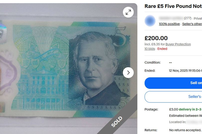 Rare King Charles III £5 note sells for nearly 40 times its value due ...