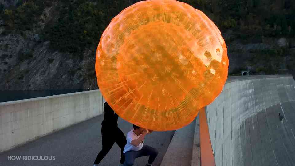 What happens when you drop a zorb ball from 165 meters