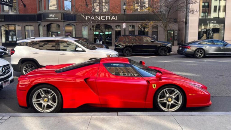 Ferrari Enzo Turns Heads on Boston Street With Unexpected Bumper Sticker