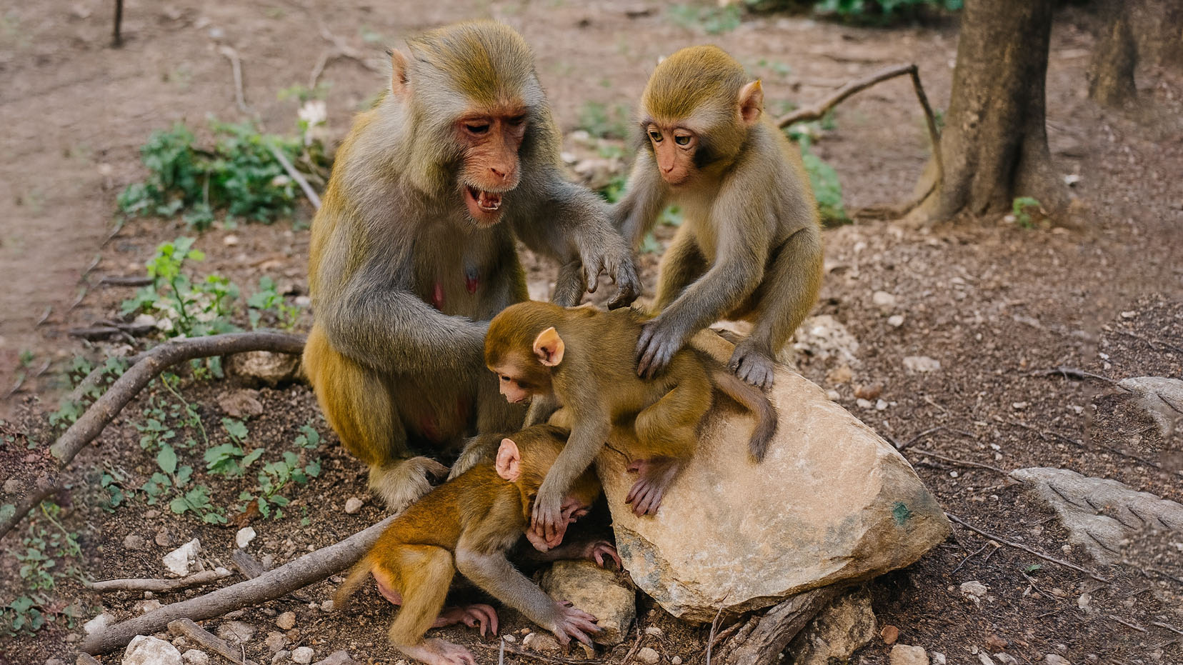 Funny Monkey Family Hanging Out Together