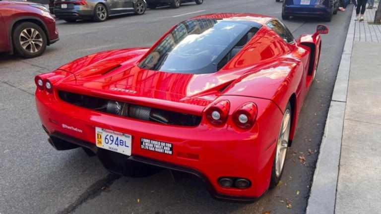 Ferrari Enzo Turns Heads on Boston Street With Unexpected Bumper Sticker