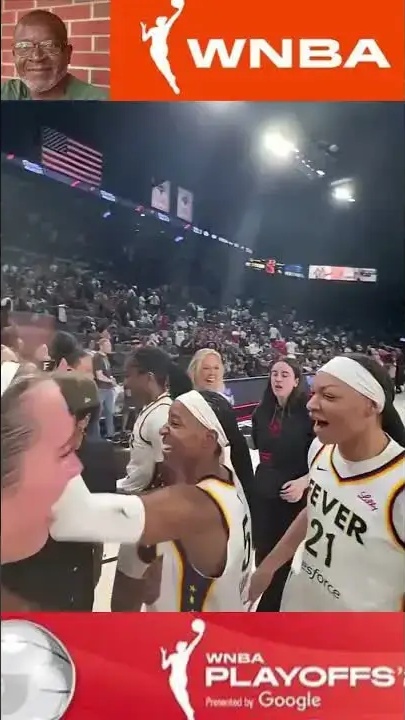 Lexie Hull & Aliyah Boston victory cheer after Fever upset Aces!
