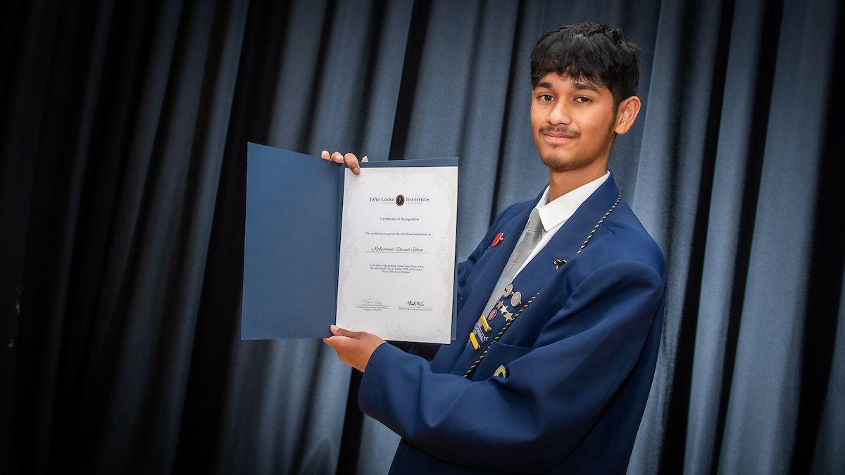 Head Boy Dawud shortlisted for prestigious 'Global Essay Prize'