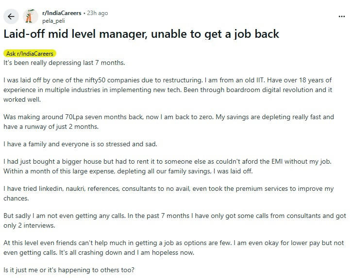 IITian with 18 years experience was earning Rs 70 LPA, now after layoff ...