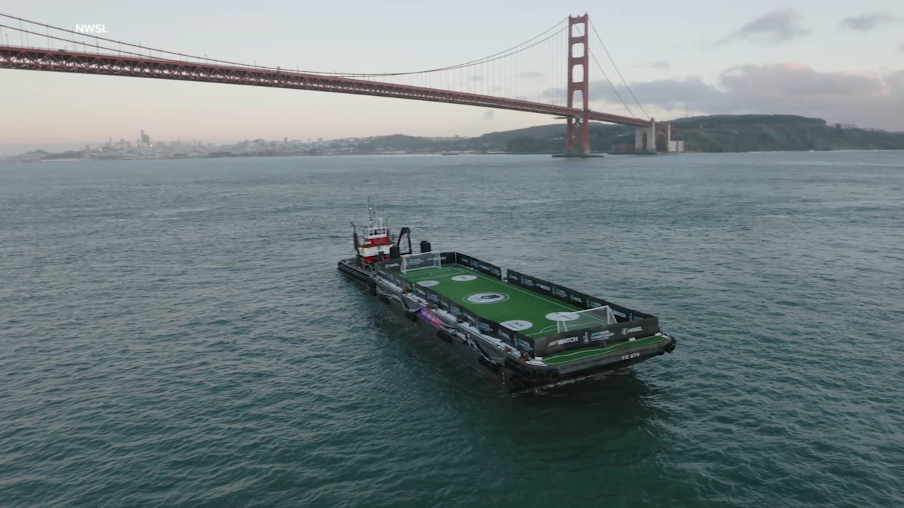 Floating soccer pitch hits SF Bay ahead of National Women's Soccer ...