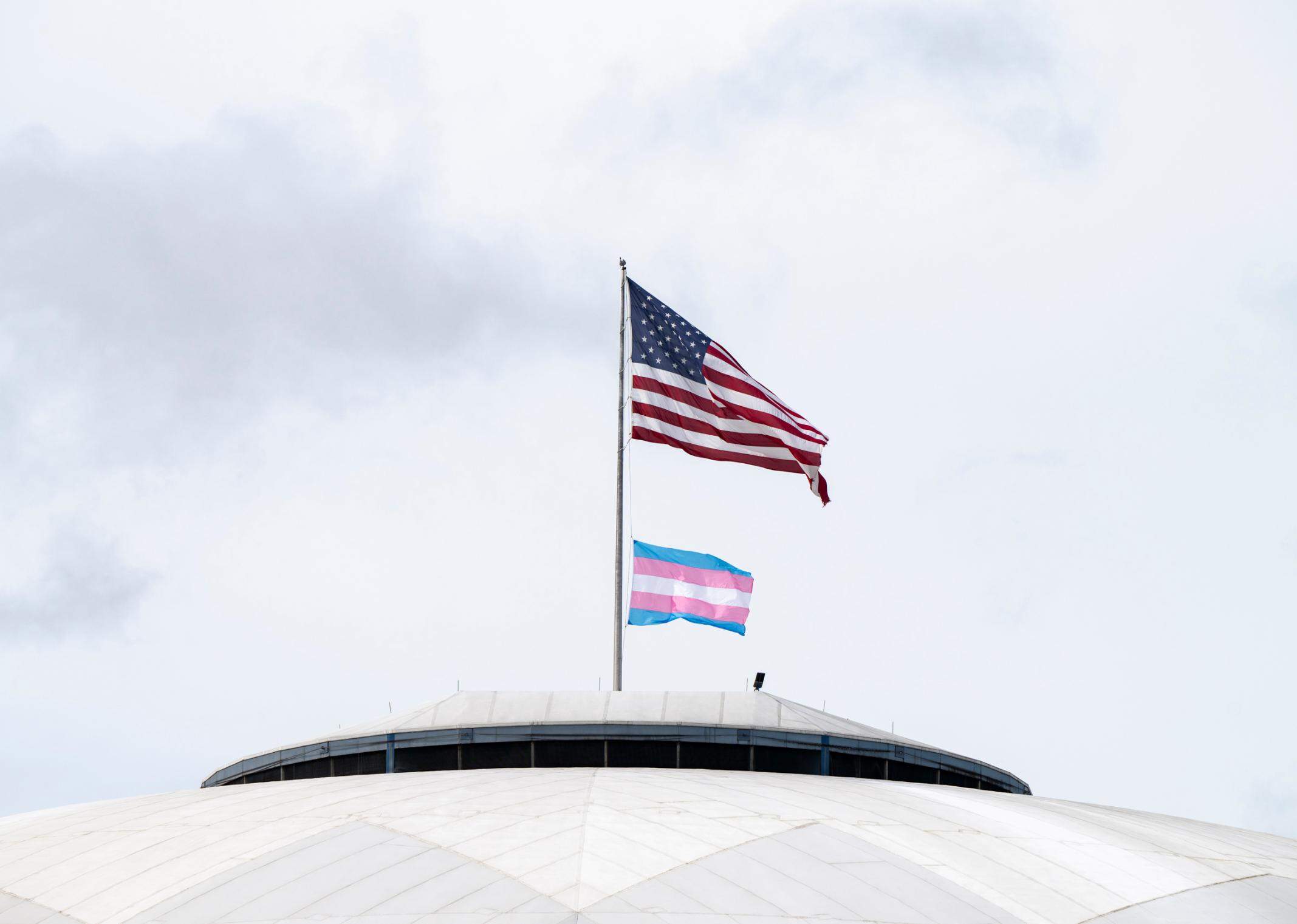Here's what we know about the blue, pink, white flag raised over the T-Dome