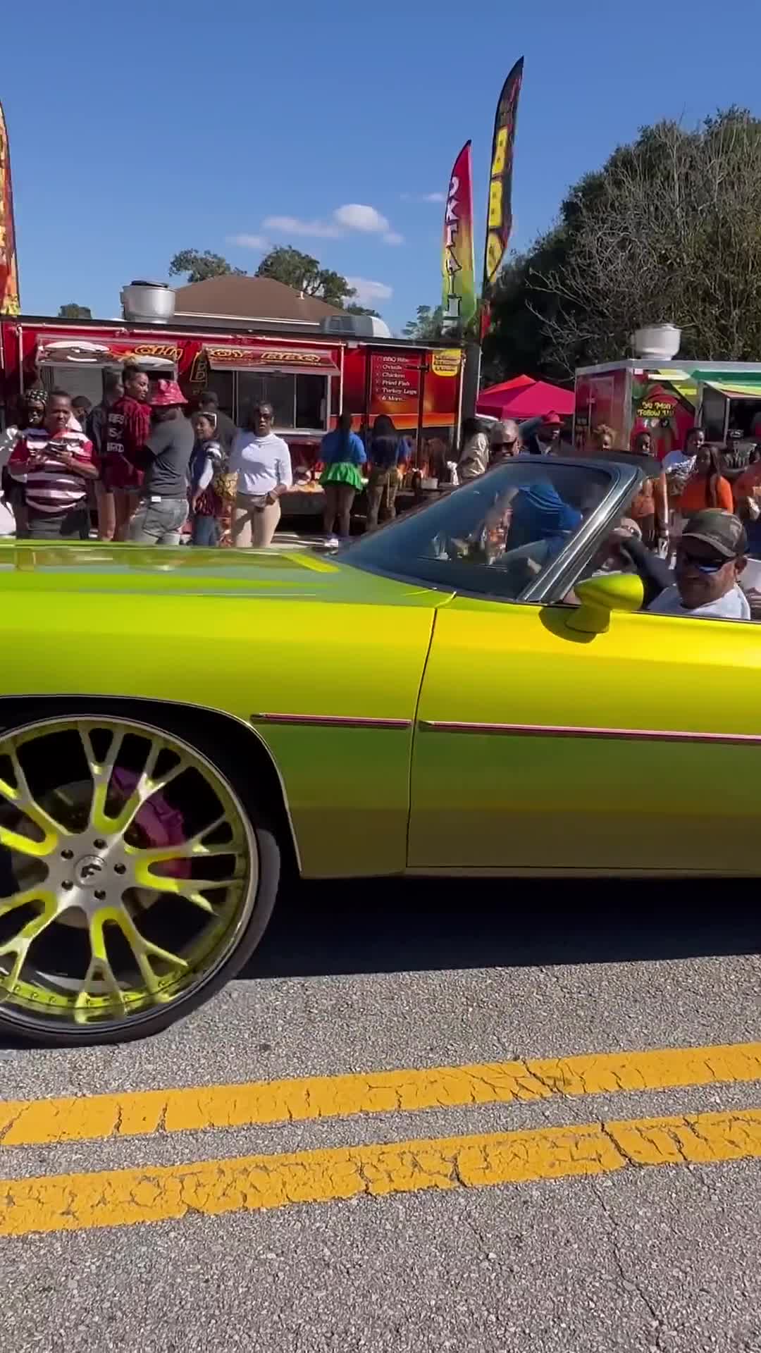 Candy lime gold '73 Chevy vert on 28’s Forgiatos riding