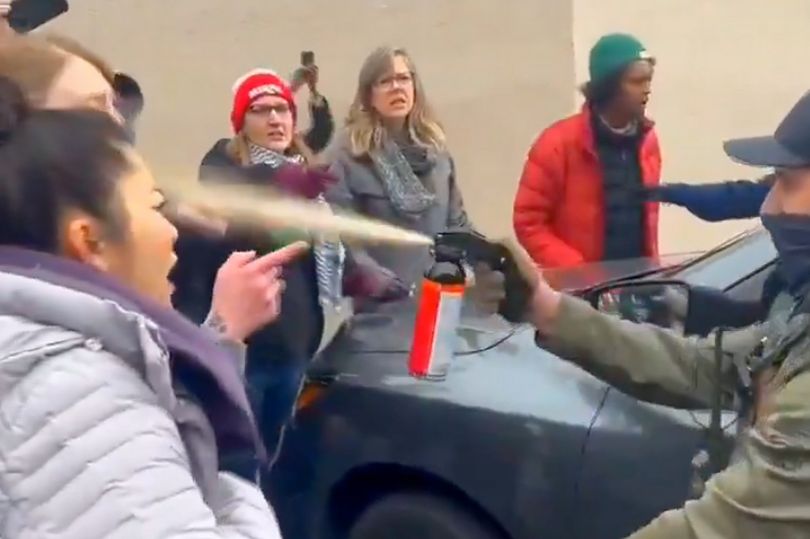 Shocking footage shows masked ICE agent pepper-spraying protesters ...