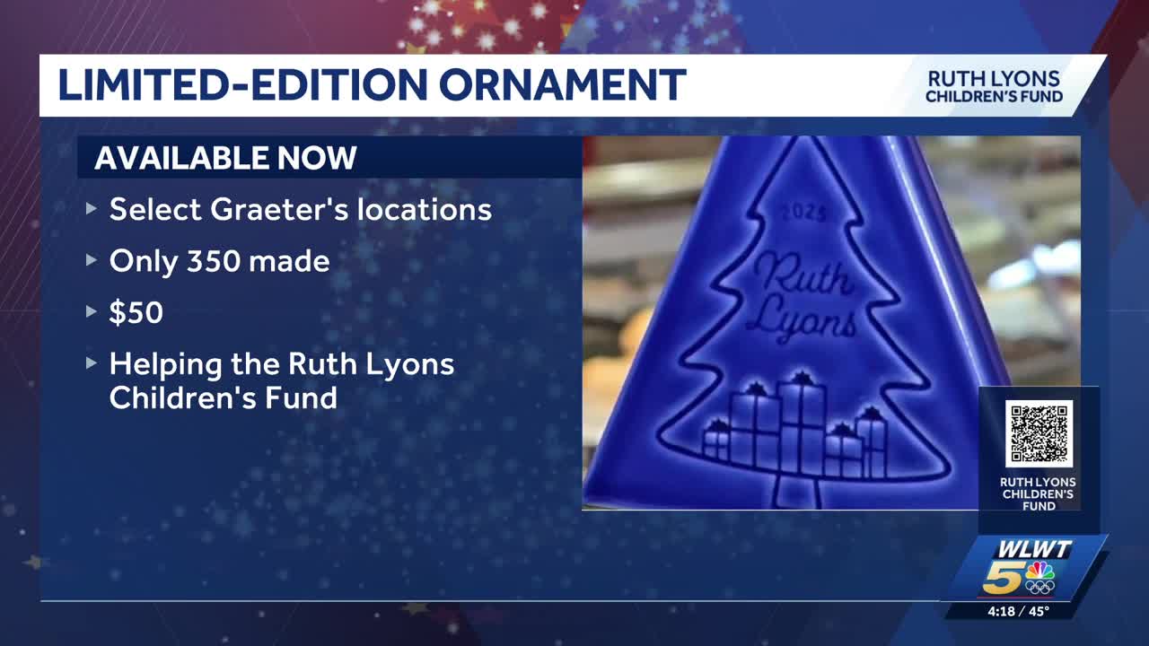 Ruth Lyons Children's Fund ornament on sale at select Graeter's locations