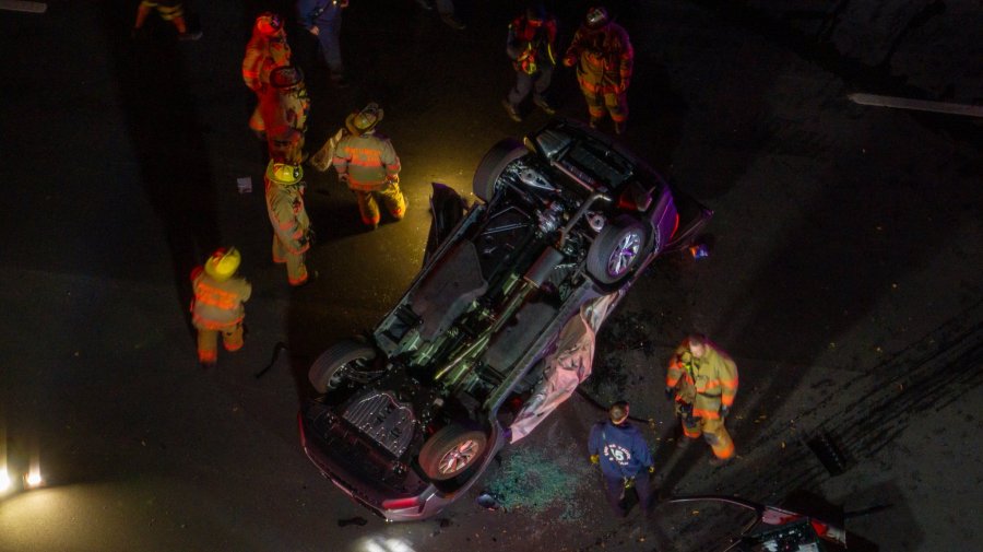 Car catches fire in Silver Spring rollover crash