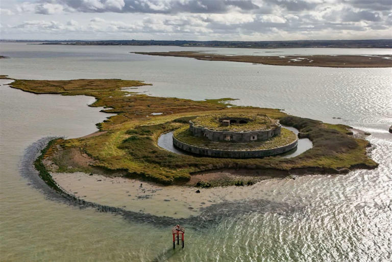 Historic Fort Darnet on island on the River Medway, near Hoo, on the ...